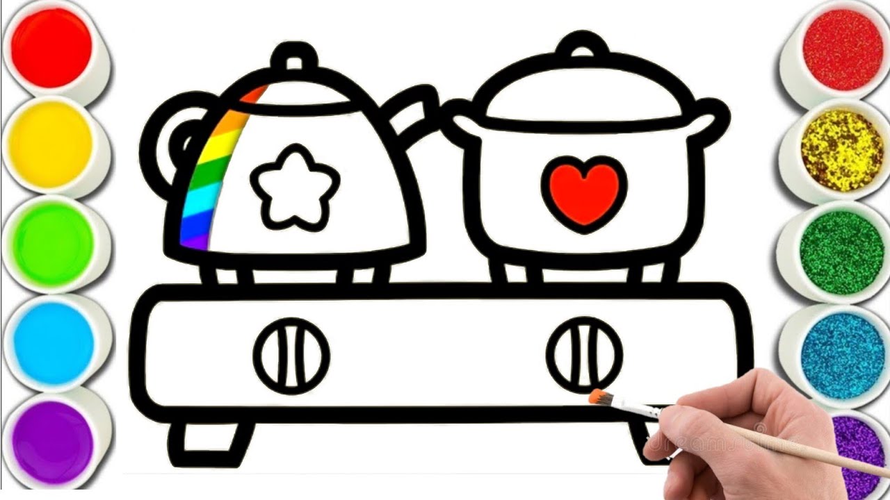 Rainbow Cooking Pot drawing easy with colours | Drawing for Kids ...