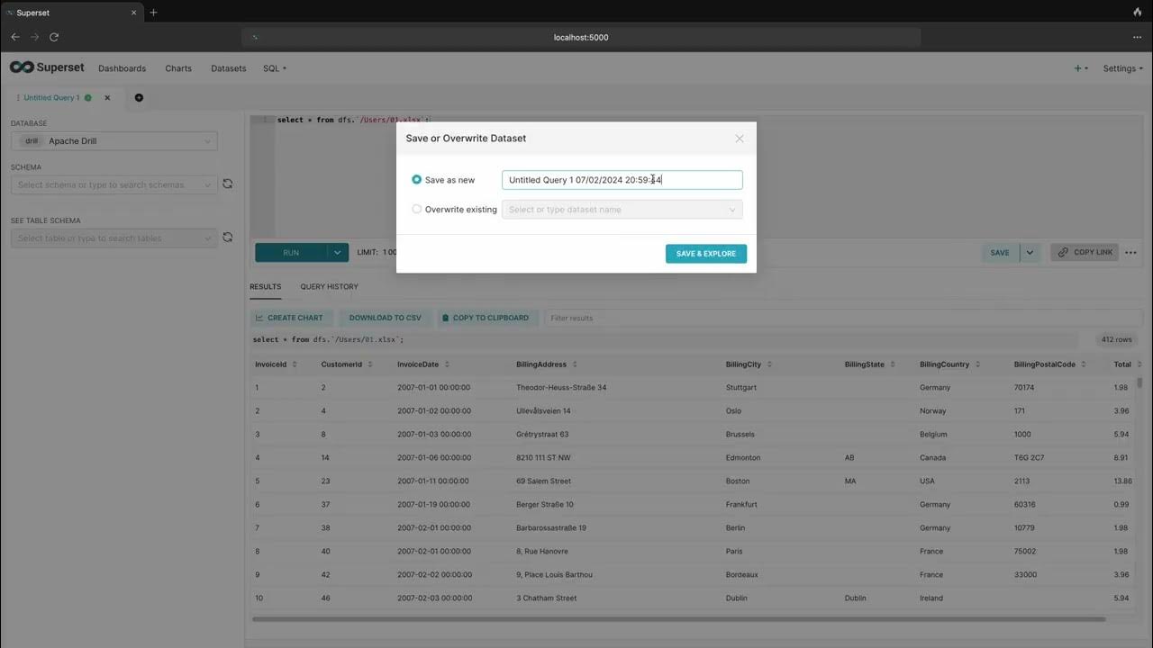 Apache Superset Query or Import Excel as Virtual Table Dataset via Apache Drill - YouTube