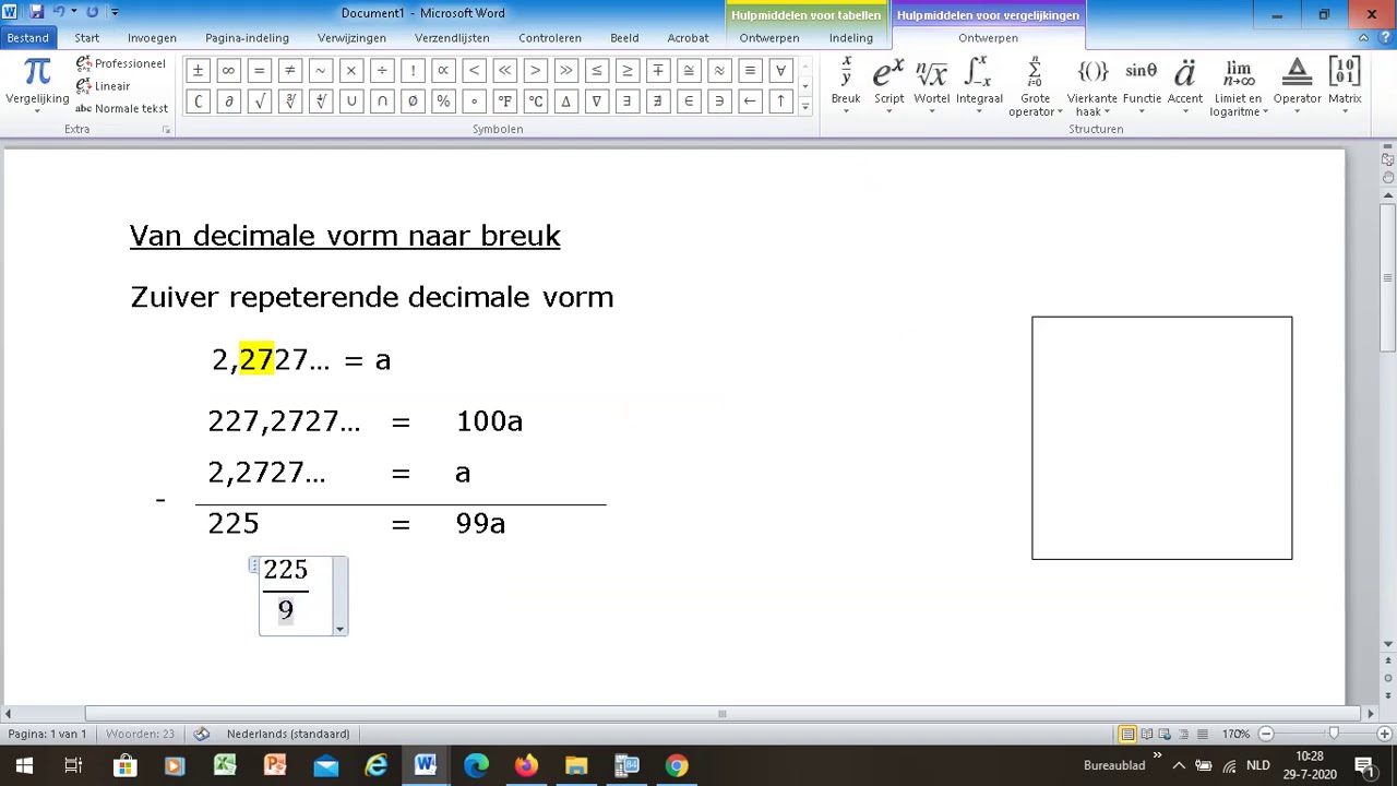 van zuiver repeterende decimale vorm naar breuk - YouTube
