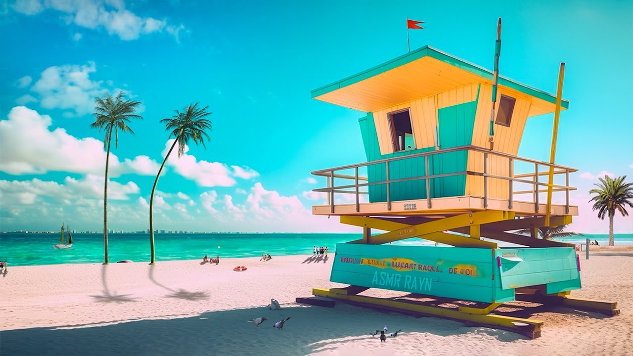 Miami Beach Ambience with Relaxing Sea Waves, White Noise for Holiday ...