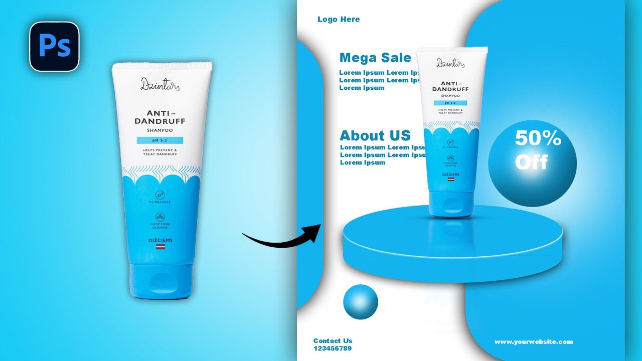 Shampoo Advertising Design in Photoshop | Product Ad Poster Design ...