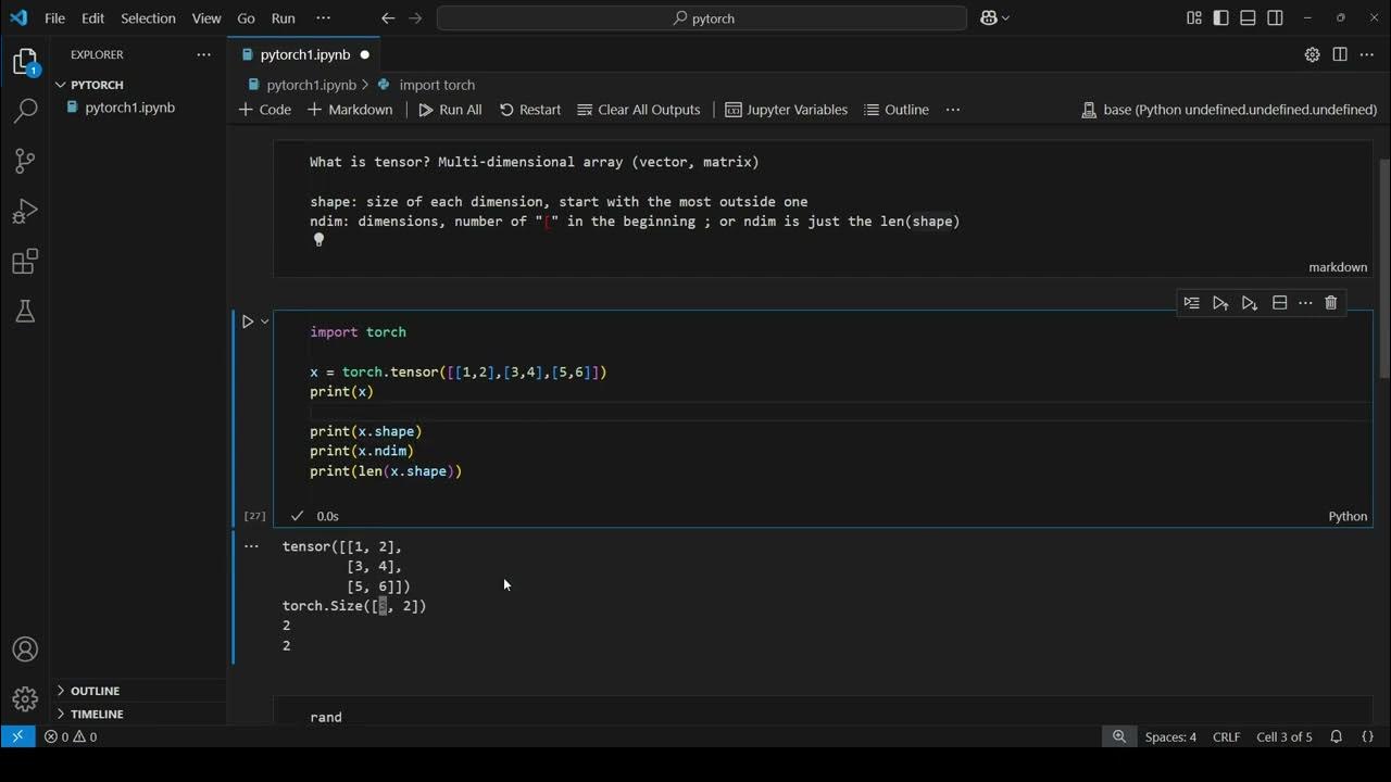 PyTorch 1 Tensor, shape, ndim, rand - YouTube