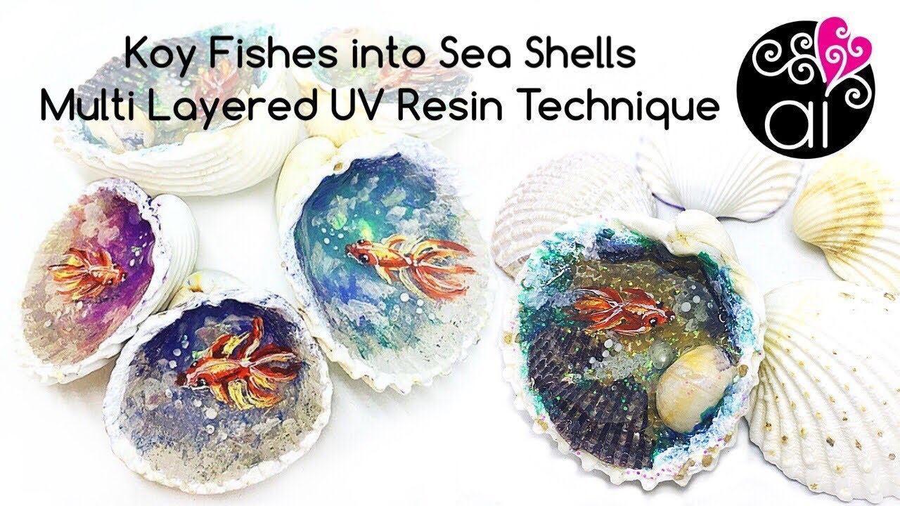 How to Paint Koy Fishes into Sea Shells | Easy Tutorial Multi Layered ...