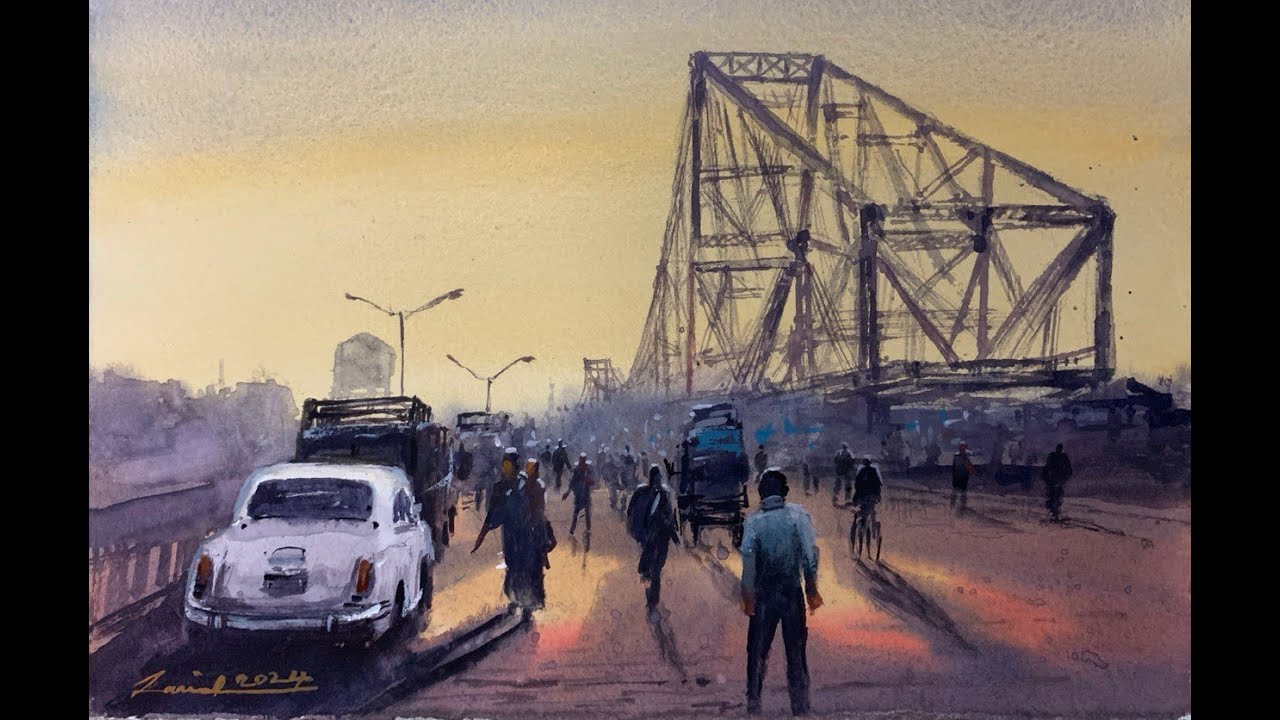 Watercolor painting tutorial - Bridge Sunset - YouTube