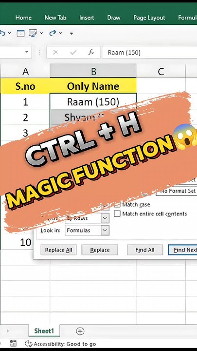 Ctr+H magic function 💯 #excel #shorts #ytshorts - YouTube