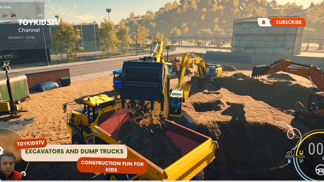 Excavator Fun for Kids: Digging and Moving Soil into Trucks! - YouTube