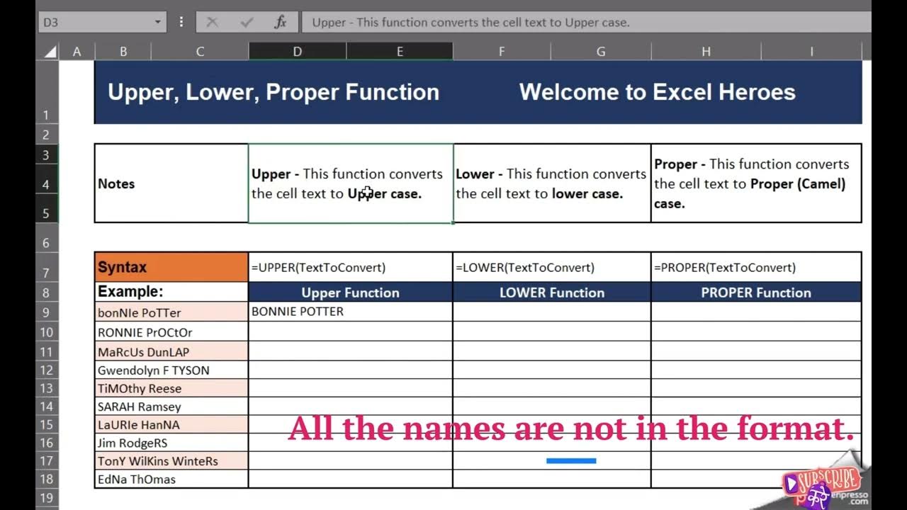 29. How to use Upper, Lower and Proper Function | Text Case Formatting - YouTube