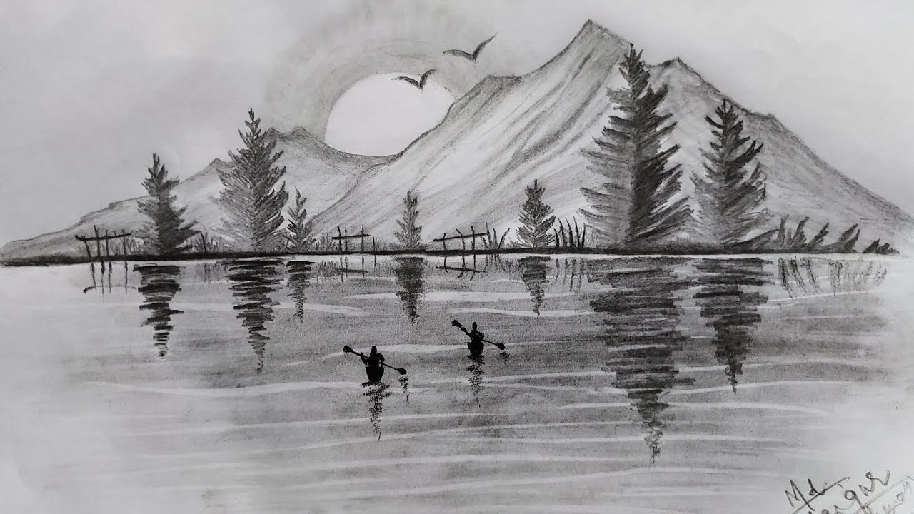 How to draw Simple Scenery Art For Beginners... - YouTube