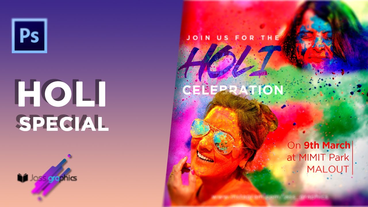 How To Make Holi Poster in Photoshop | Holi Special | Design Holi ...