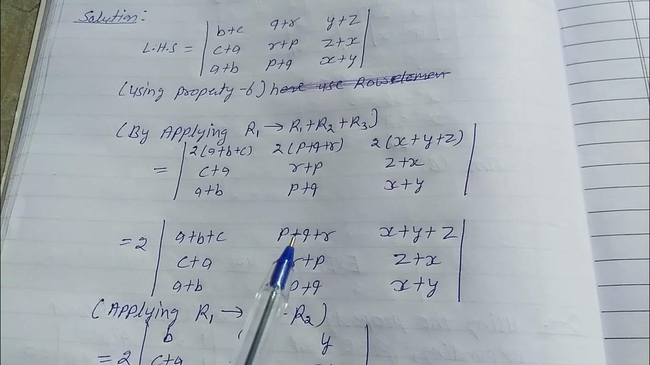Using the property of determinants and without expanding, prove that ∆ = |R1 b+c q+r y+z & R2 c ...