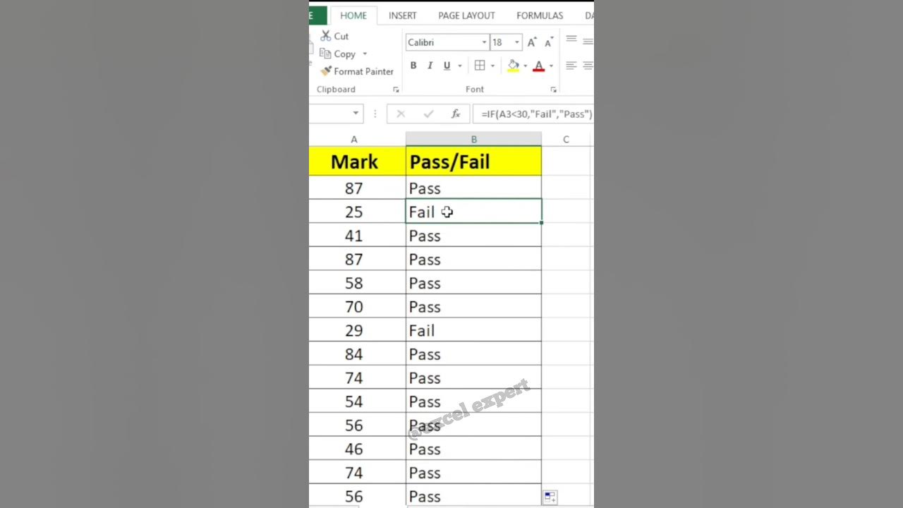 If Formula for fail or pass result in excel #microsofttips #exceltips #exceltricks #excel# ...