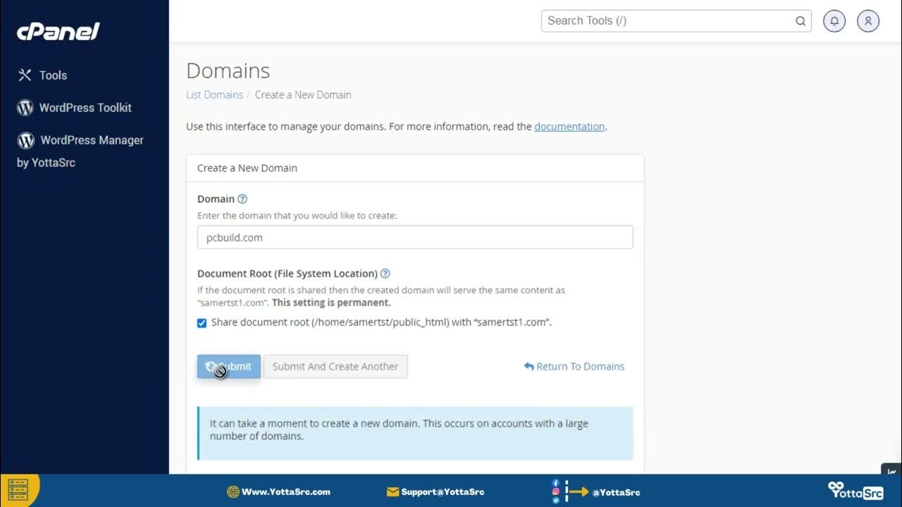 How to Create a Domain in cPanel | YottaSrc - YouTube