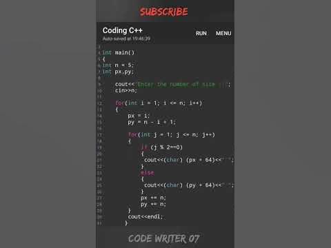 Best C++ pattern program tutorial video || 💯 #coding #youtubeshorts #codewriter07 # ...