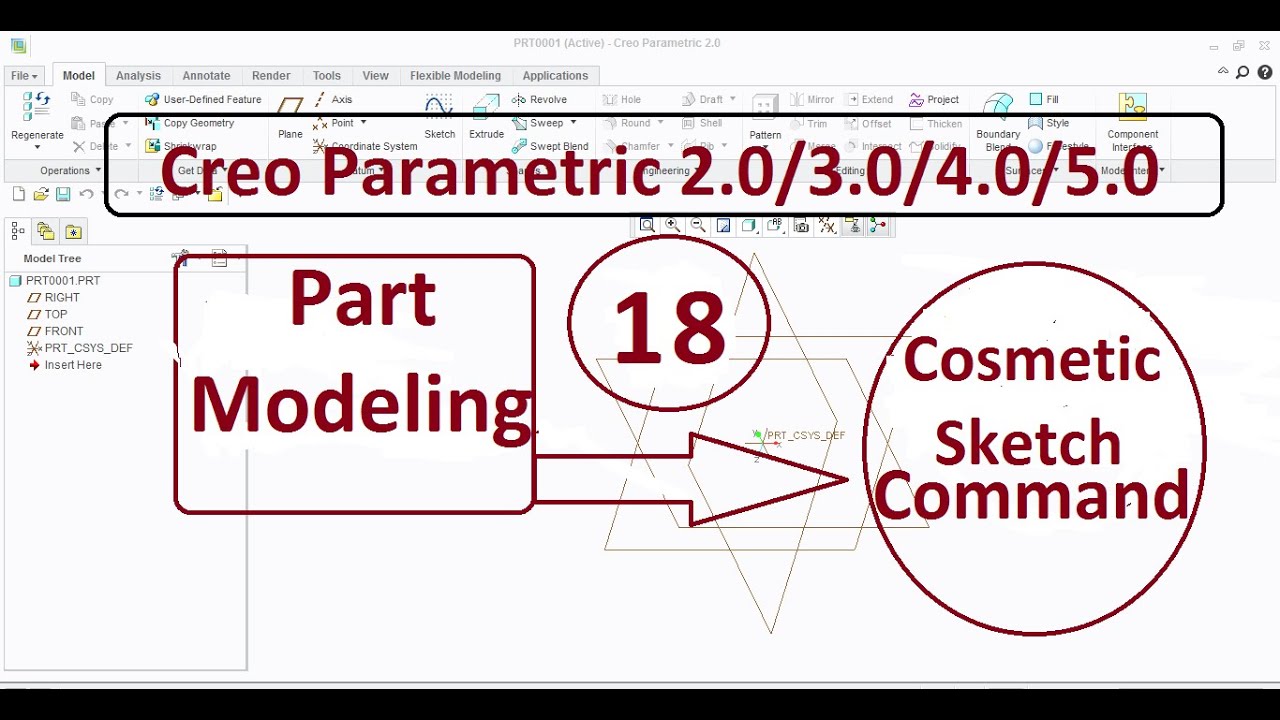 Creo tutorial for beginners-18.Cosmetic Sketch in Creo 2.0/5.0 Part ...