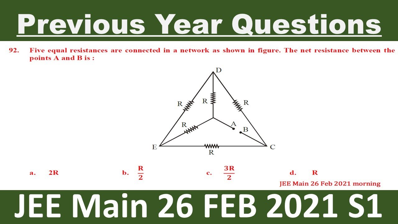 Five equal resistances are connected in a network as shown in figure ...