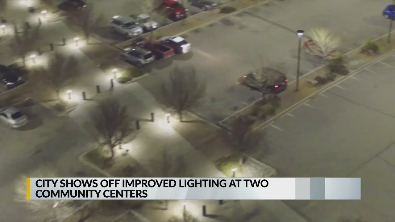 City shows off improved lighting at two community centers - YouTube
