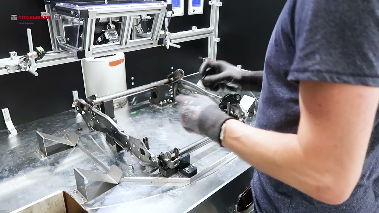 Assembly line for linear cup forming and orbital riveting, (2x ...