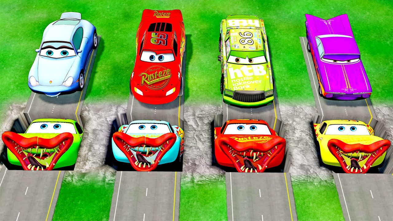 Mega McQueen Eaters pits Vs McQueen and Pixar cars! BeamNG. drive ...