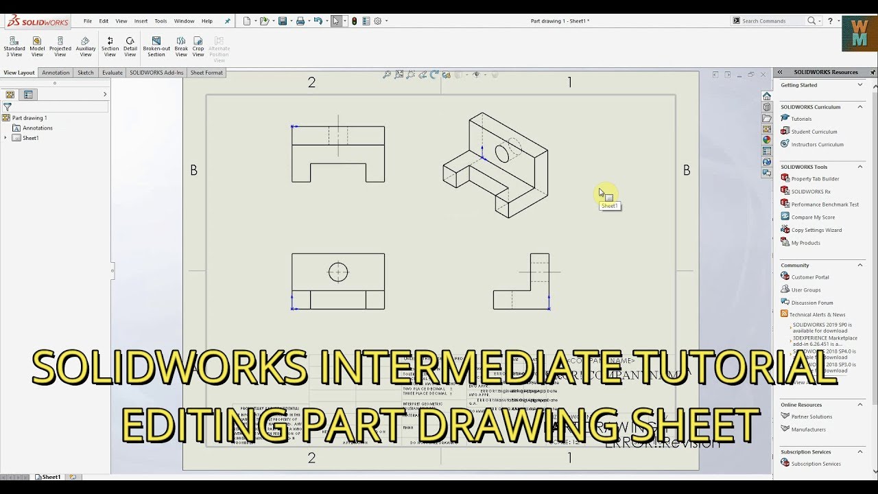 SOLIDWORKS INTERMEDIATE TUTORIAL - EDITING PART DRAWING SHEET - YouTube