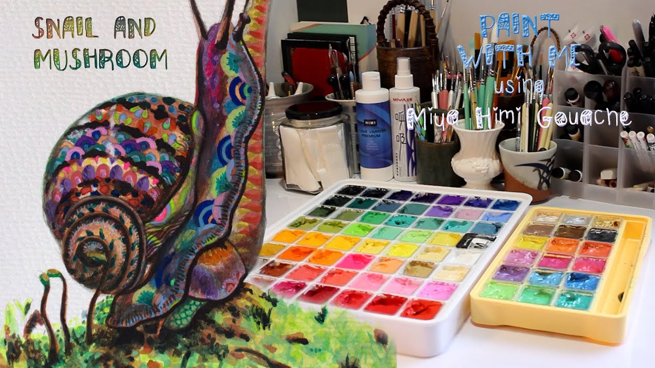 Painting a Snail & Mushroom with my style using Miya Himi 56 color ...