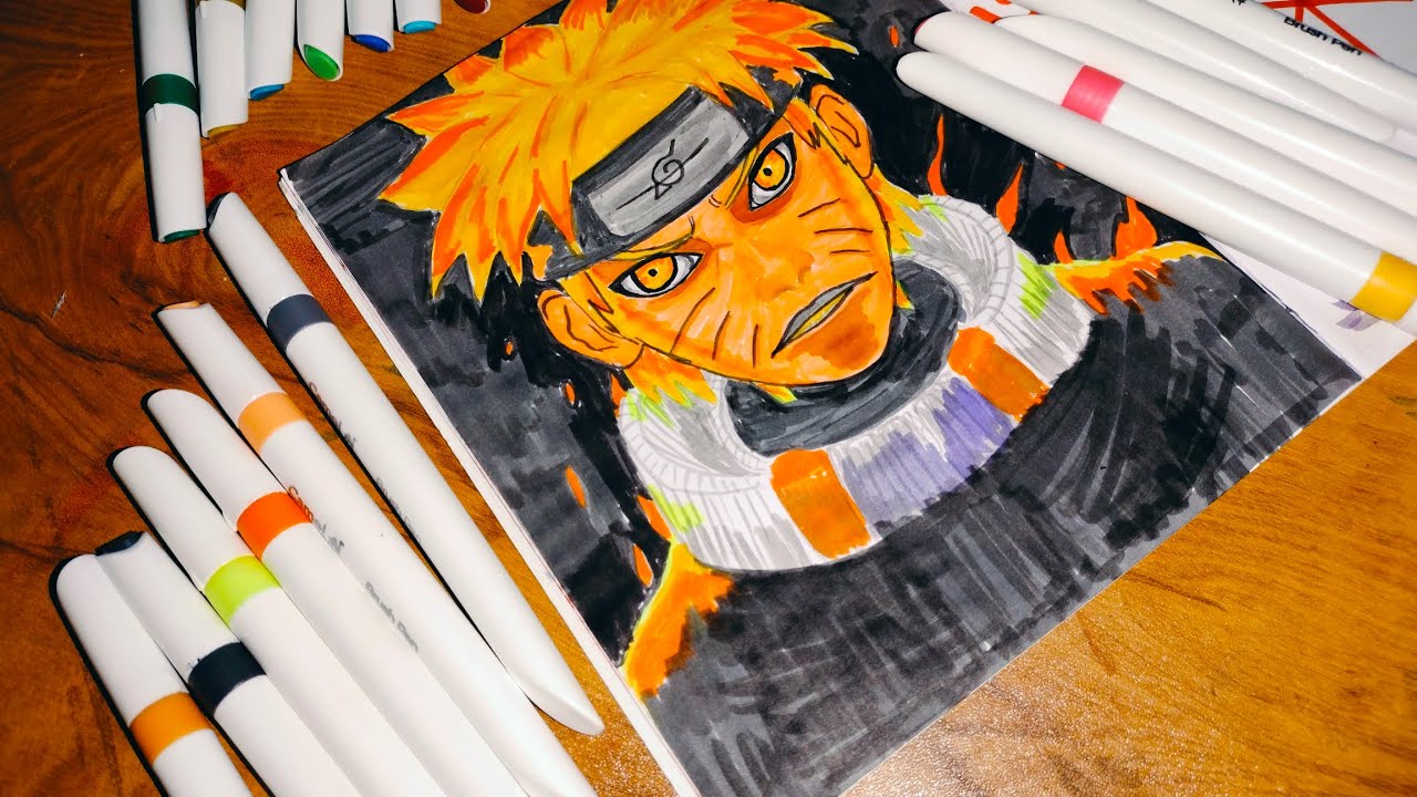 Naruto drawing 😍🔥 // how to draw Naruto using brush pens 🔥 #naruto # ...