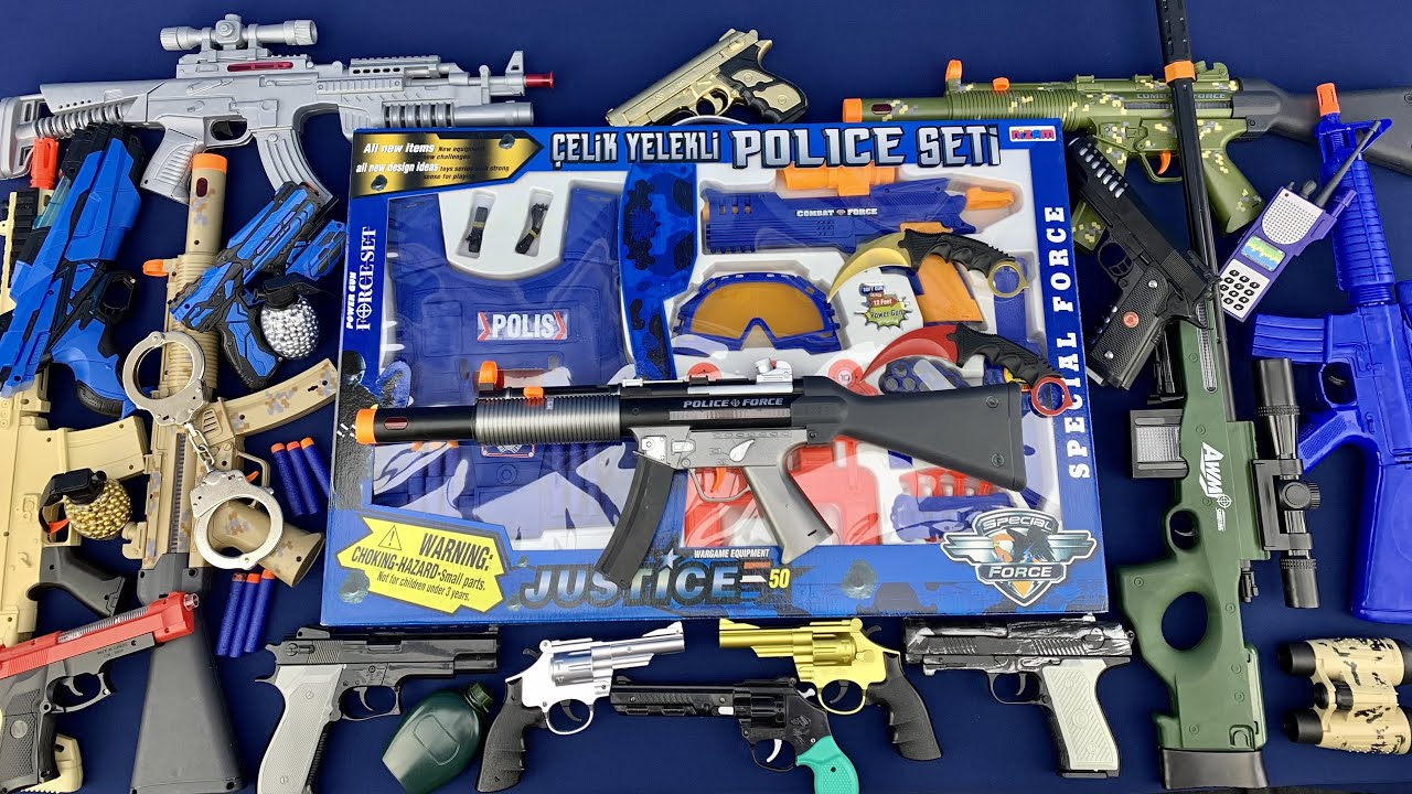 Cop Weapons, Police Toy Gun Set Unboxed - Revolver Pistols and Police ...