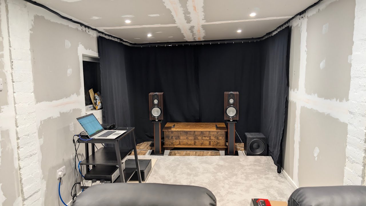 DIY studio / listening room build video 15 - less curtains bigger sound ...