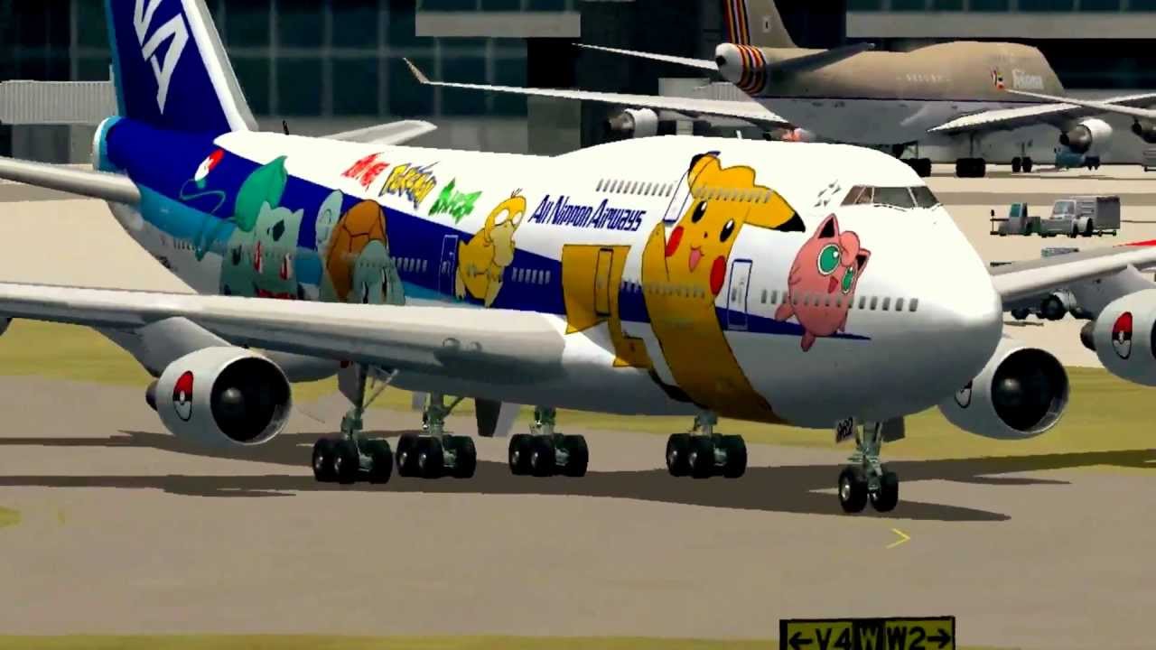 FSX All Nippon Airways Pokemon Boeing 747-400 Narita Take off & Hong ...