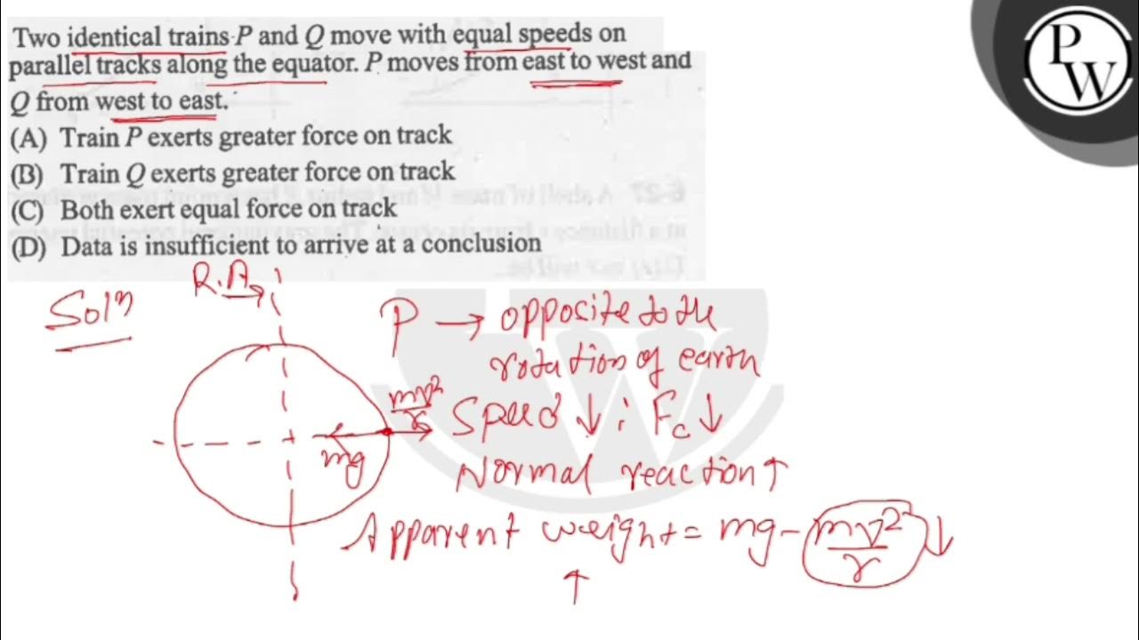 Two identical trains \( P \) and \( Q \) move with equal speeds on parallel tracks along the equ ...
