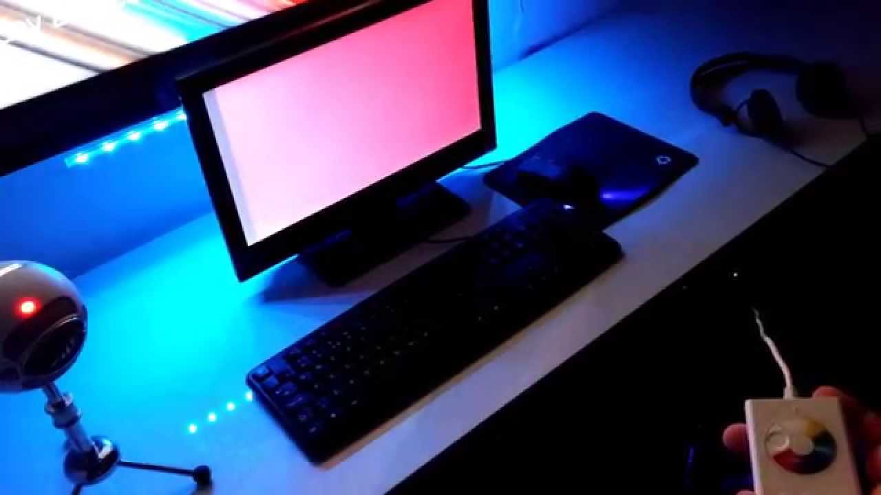 my new led gaming setup with custom made desk stage 1 - YouTube