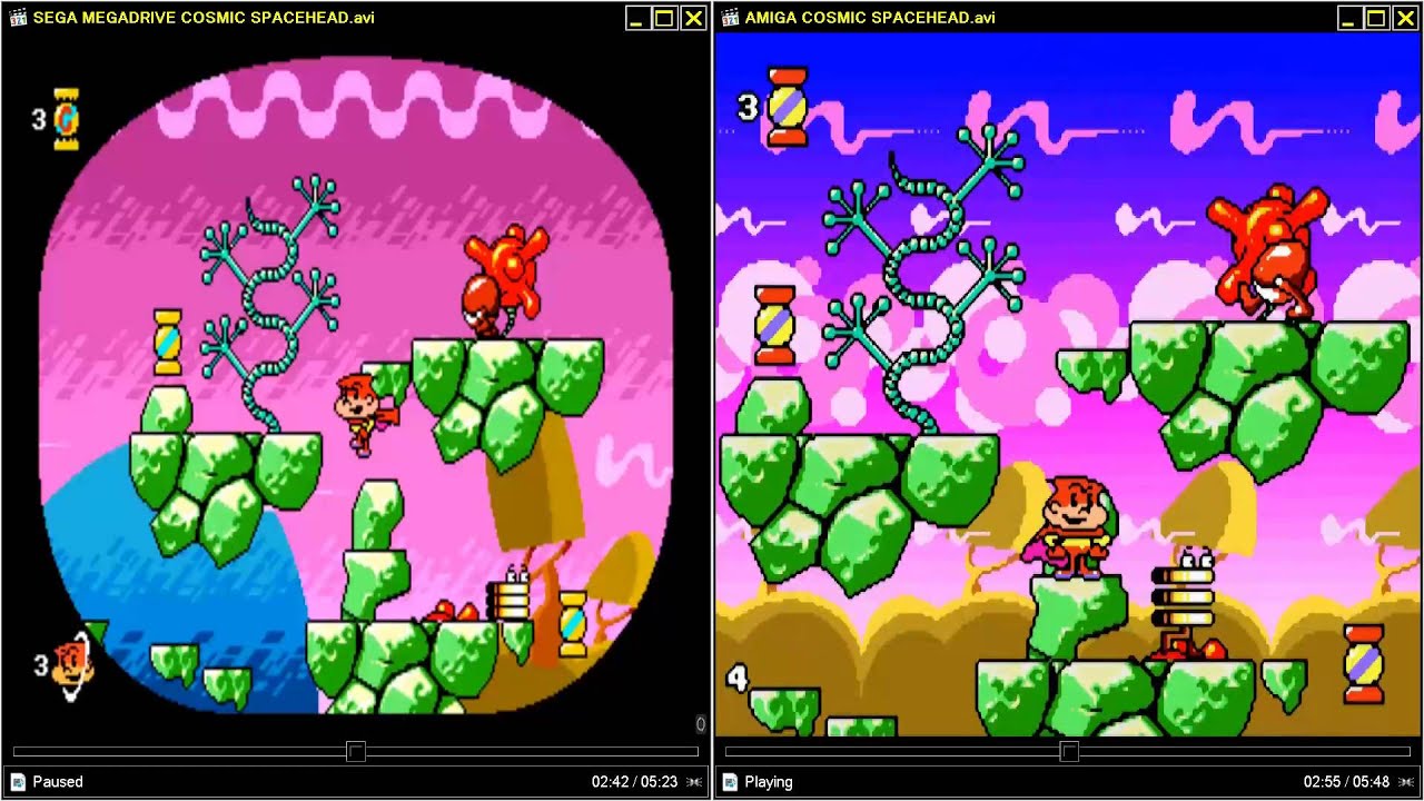 LETS HEAR AND SEE COSMIC SPACEHEAD IN MEGADRIVE AND AMIGA OCS COMPARE ...