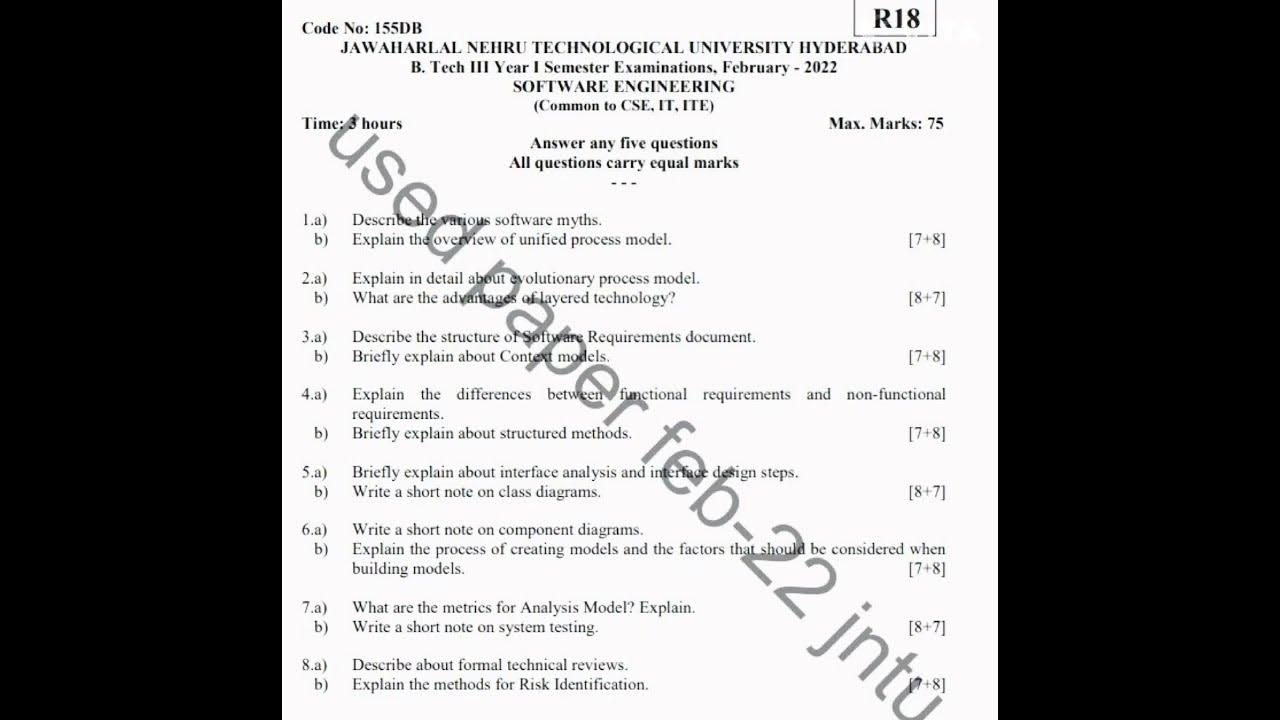 Jntuh R18 Software Engineering Question Paper Feb 23 Sofware Questions Jntuh Shorts Viral