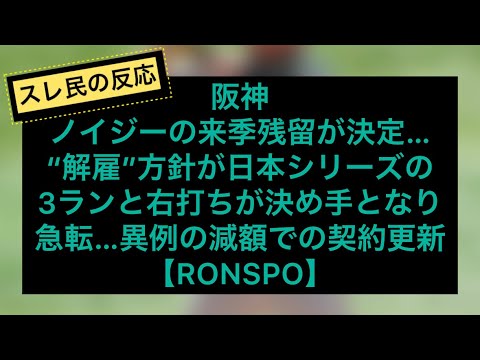 阪神ノイジーの来季残留が決定…“解雇”方針が日本シリーズの3ランと右打ちが決め手となり急転…異例の減額での契約更新【RONSPO】 - YouTube