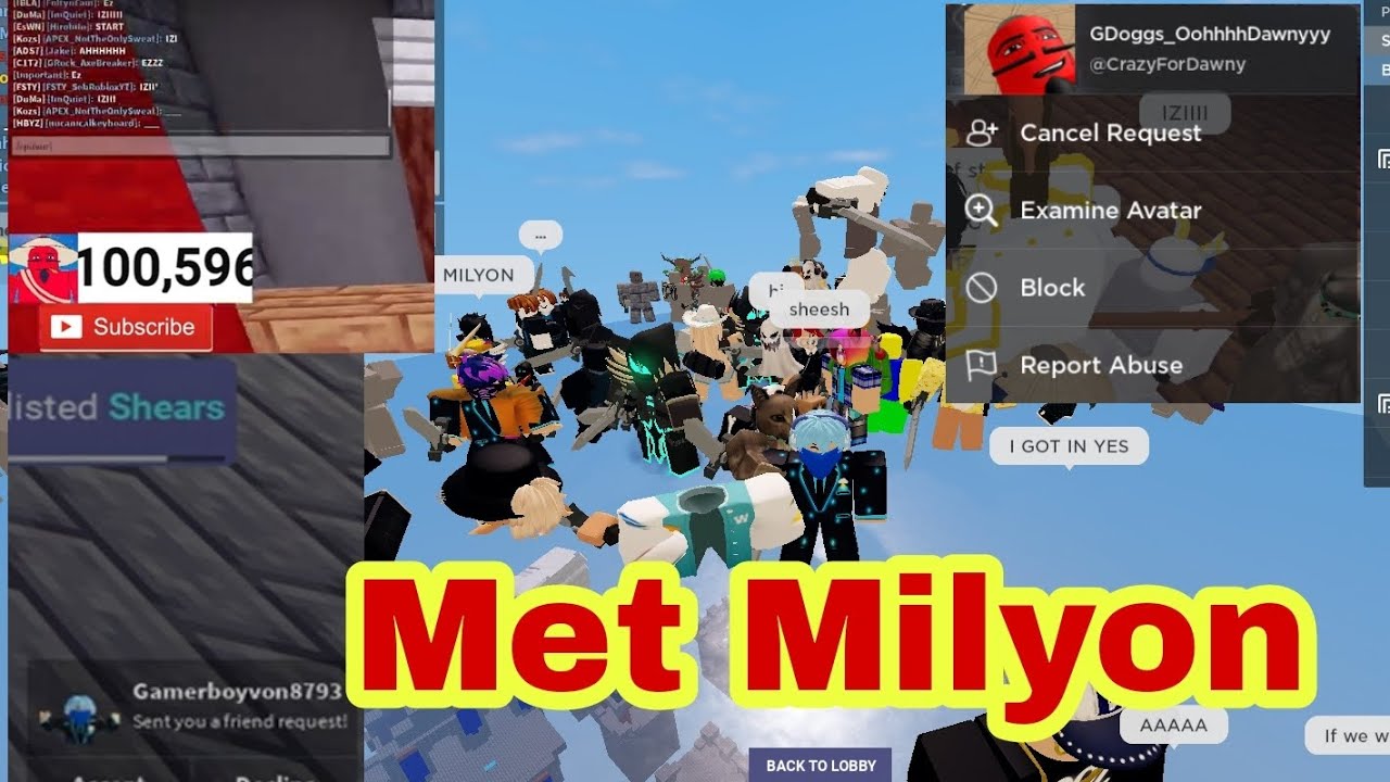 So I got into Milyons hide and seek stream | Roblox Bedwars... 🥳🎉🎊 ...