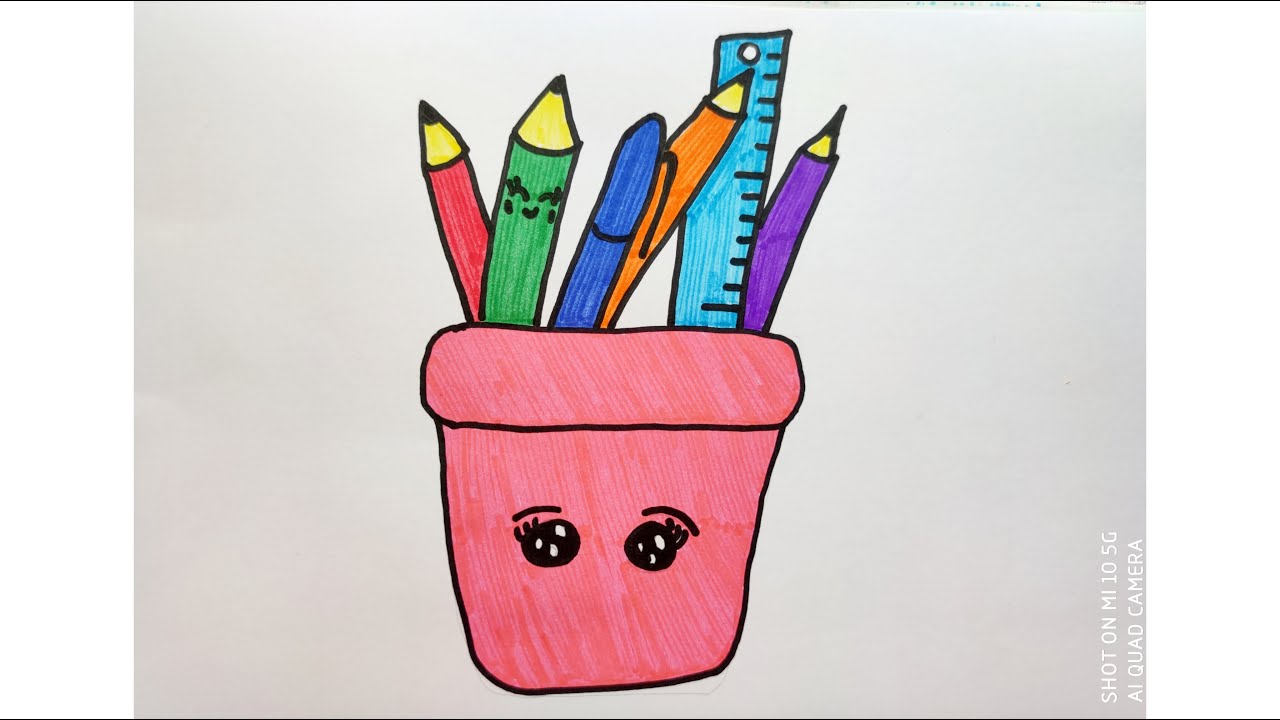 How to draw a Pencil, a ruler for kids - YouTube