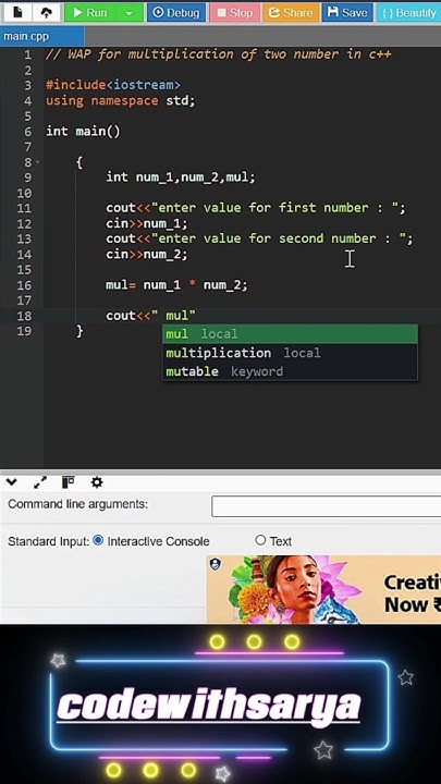 Multiplication of two number in C++ | #multiplication #cplusplus #coding #beginners # ...