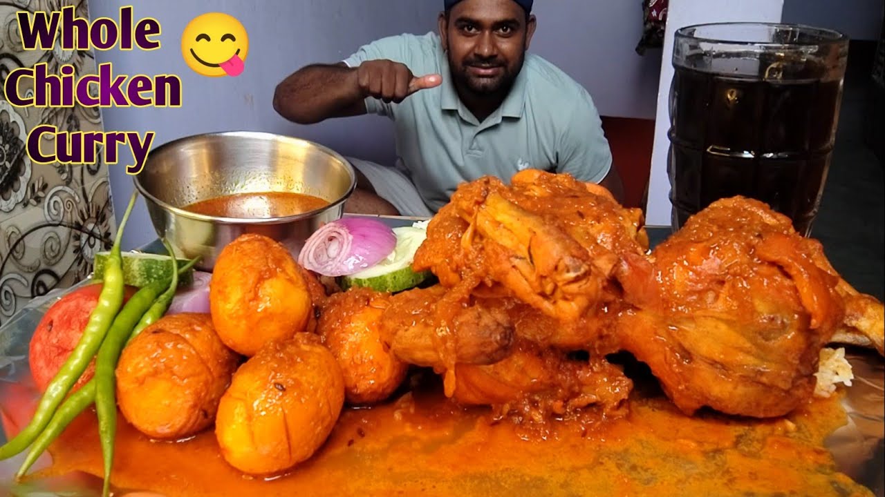 Eating Spicy Full Whole Chicken Curry With Rice, Spicy Masala Egg Curry ...