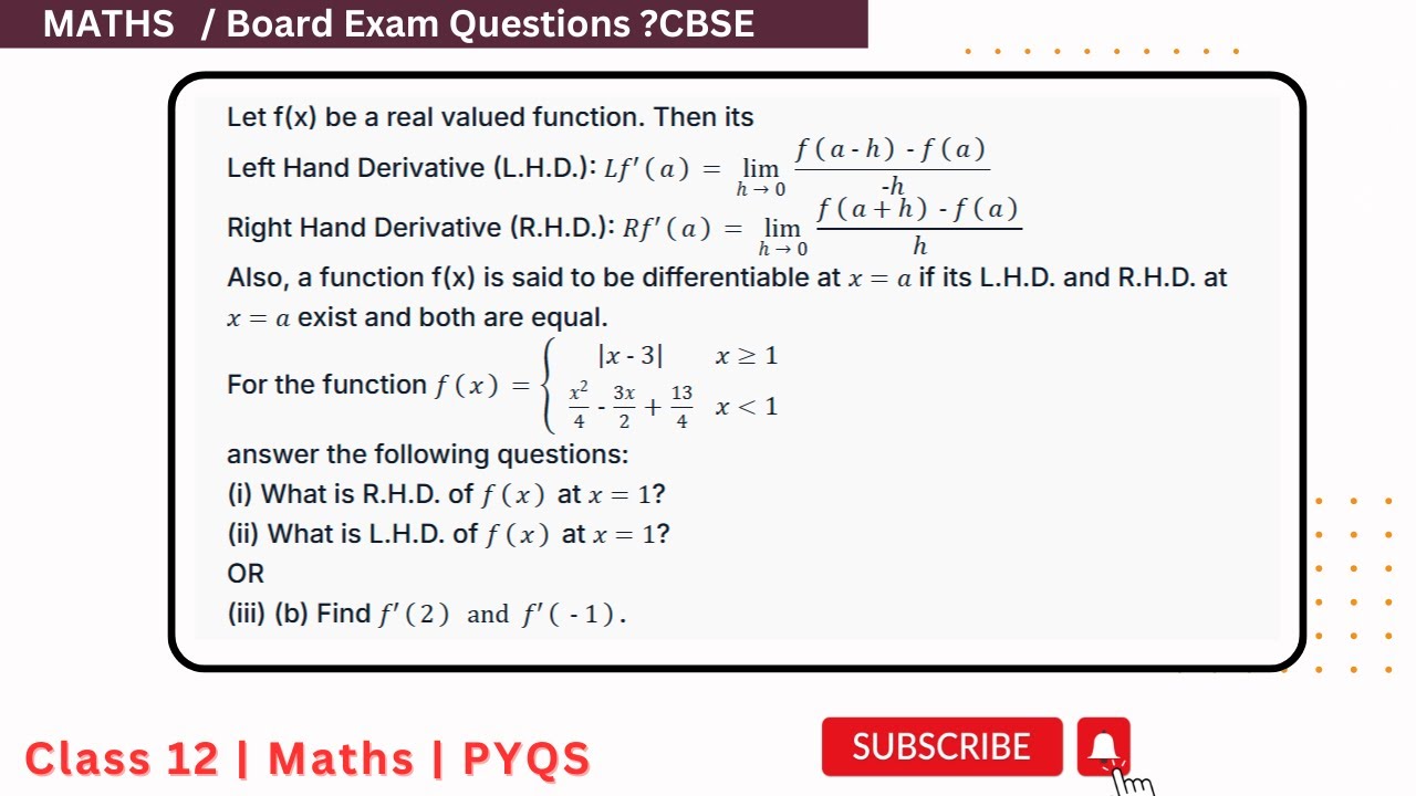. Let f(x) be a real valued function. Then itsLeft Hand Derivative (L.H ...