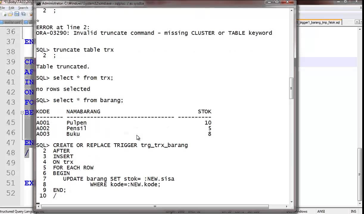 Melakukan Update Stok Barang Otomatis dengan Trigger pada Oracle PL/SQL - YouTube