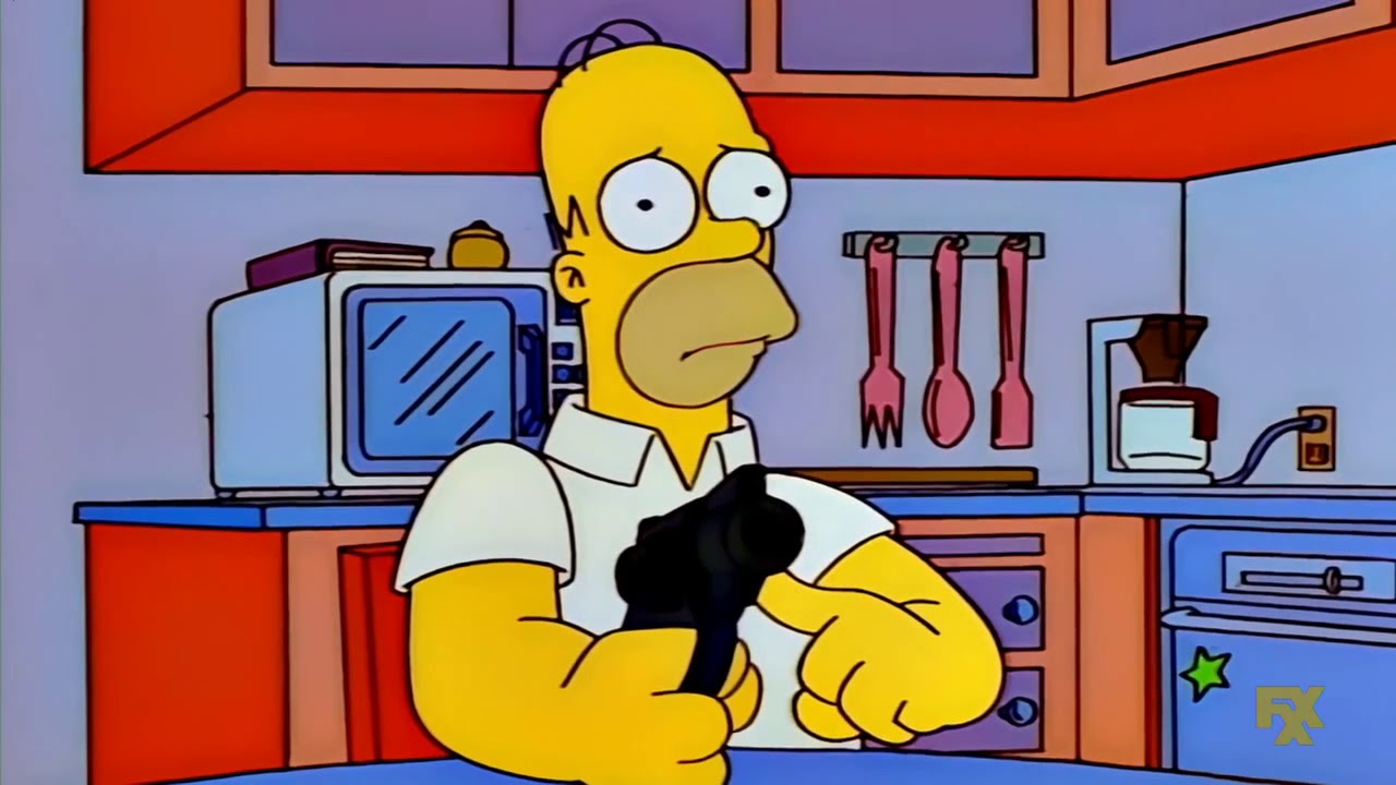 The Simpsons - Homer tries to put the safety on his gun - YouTube