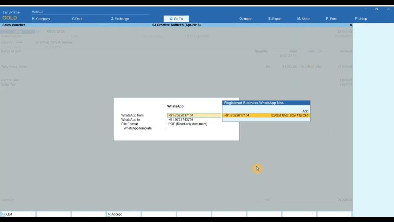Whatsapp from TallyPrime | 4.x Release - New Feature | Creative Softtech - YouTube