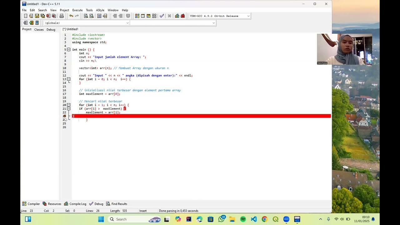 Program mencari nilai terbesar array_(25_202411280410_Dara Puspa_21003013_UAS PENGANTAR CODING ...