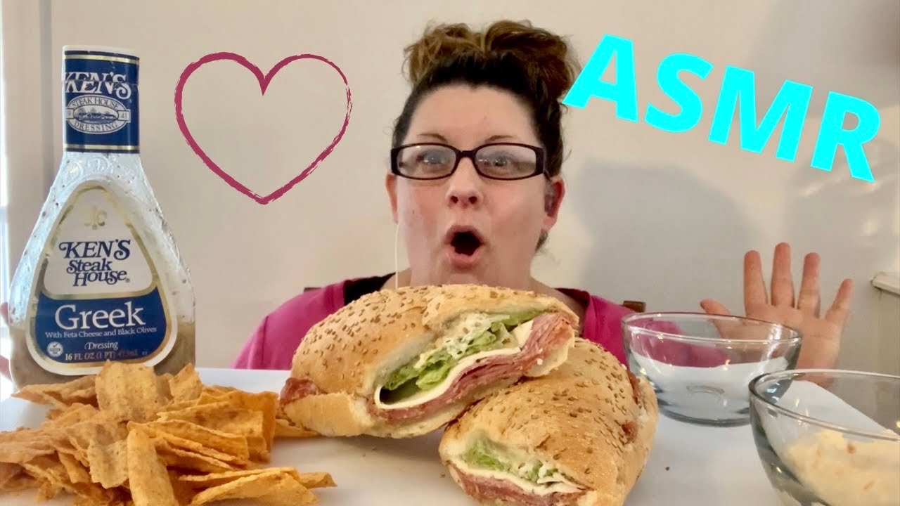 ASMR SUB SANDWICH CHIPS MAYO DRESSING (EATING SOUNDS) + LIGHT TALKING ...