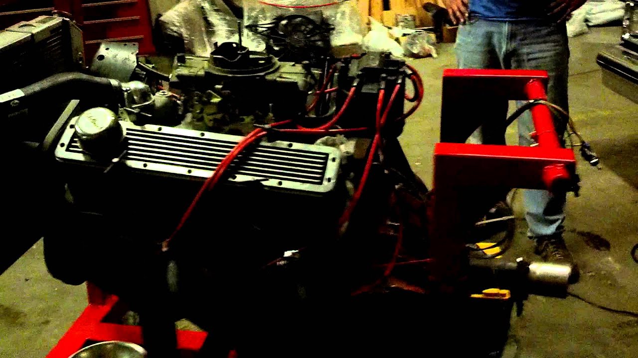 Solid Roller 350 SBC test stand open headers - YouTube