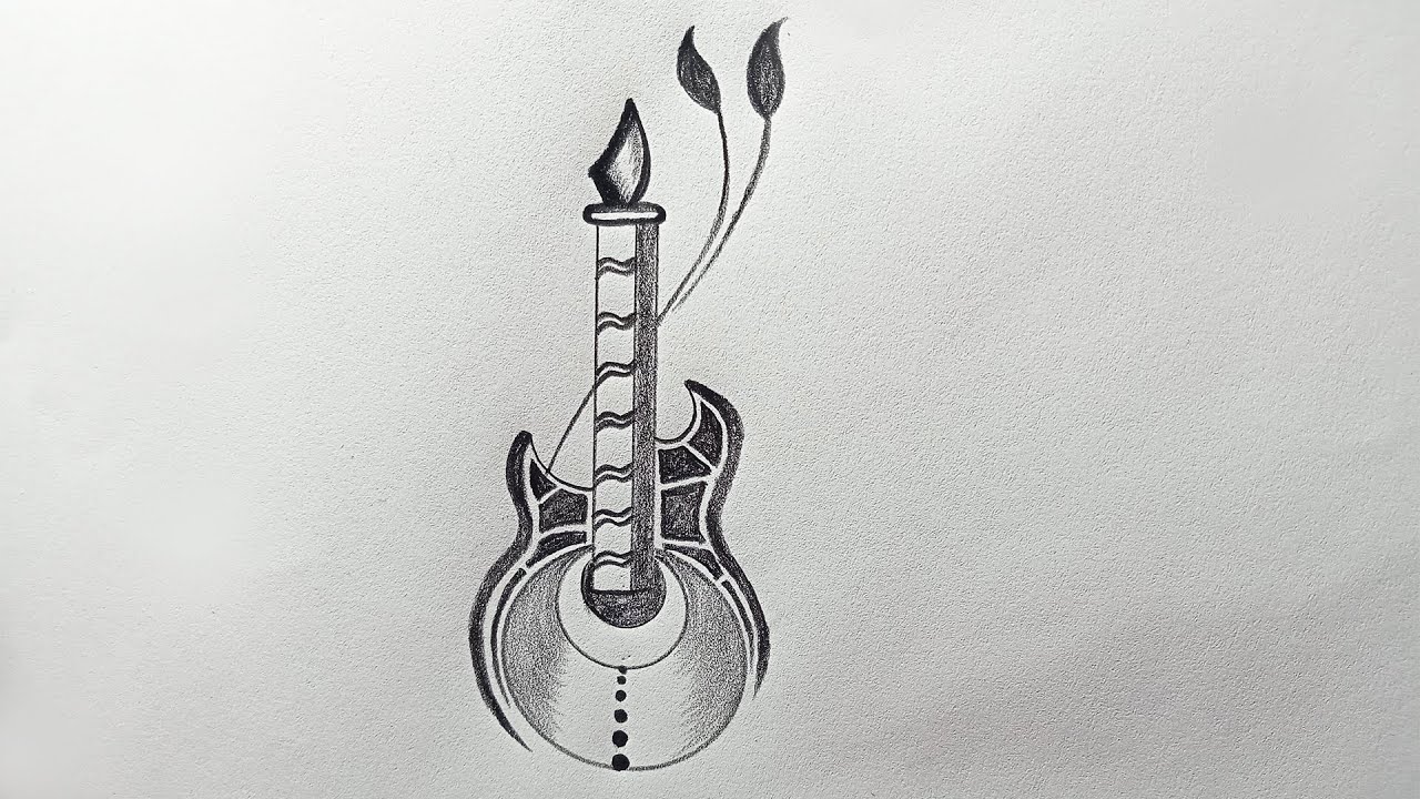 How to draw a realistic guitar🎸/ How to draw guitar/ Music instrument ...