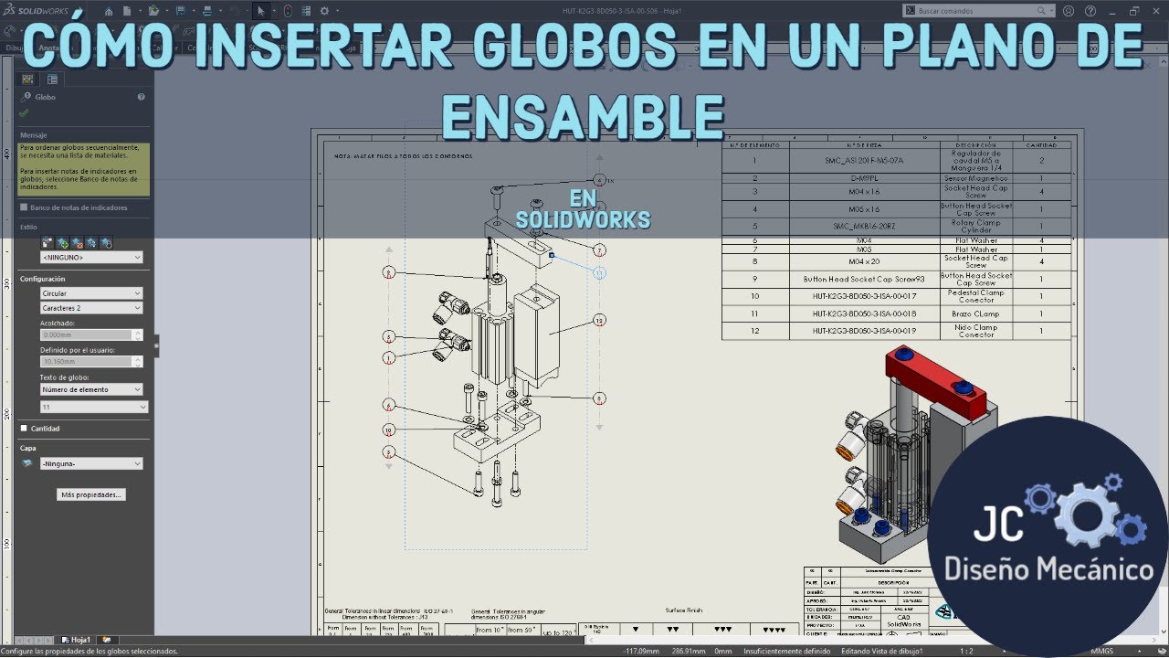 CÓMO INSERTAR GLOBOS EN UNA PLANO DE ENSAMBLE DENTRO DE #SOLIDWORKS ...