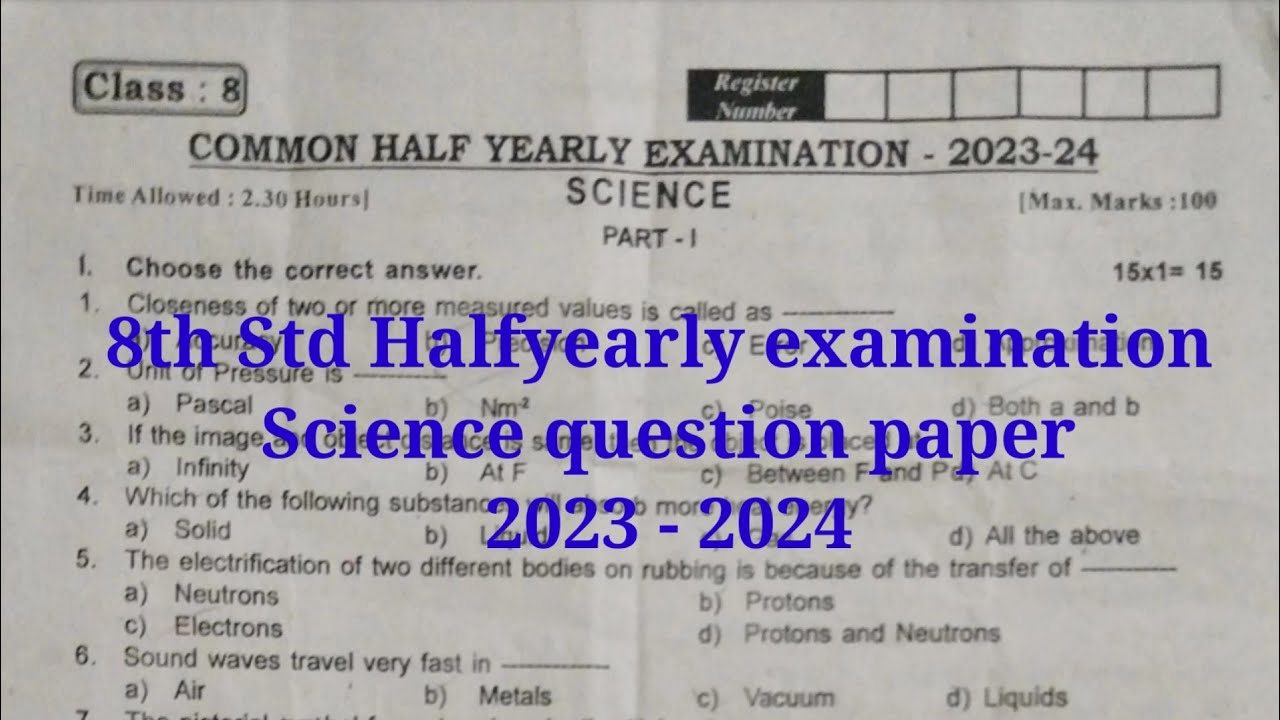 8th std Halfyearly examination science question paper 2023 - 2024 - YouTube