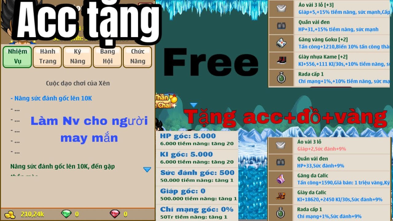 Ngọc Rồng Online - TẶNG ACC ĐỒ VÀNG cho ae và làm Nv qua coler nick ...