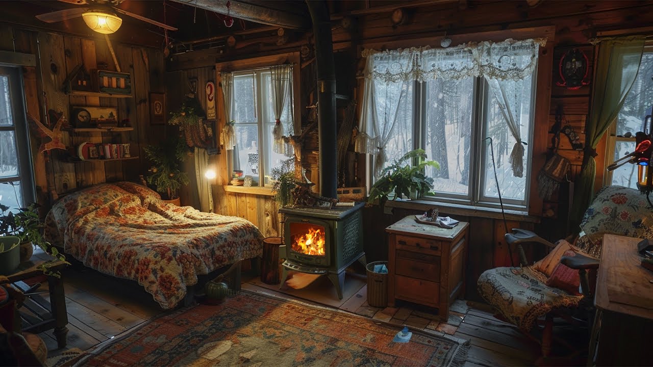 🔴Enchanted Winter Cottage Escape | Warm Fireplace Crackle & Soft ...
