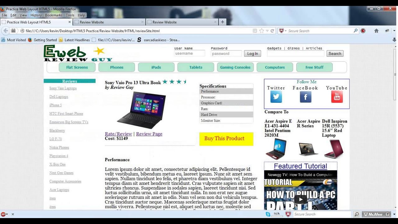 Review Website Create A Webpage Using Html5 And Css Part 2 Youtube